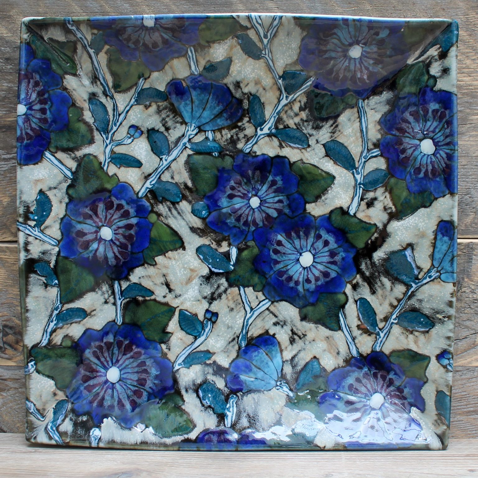 Blue Roses of Sharon Square Platter | Grayshott Pottery