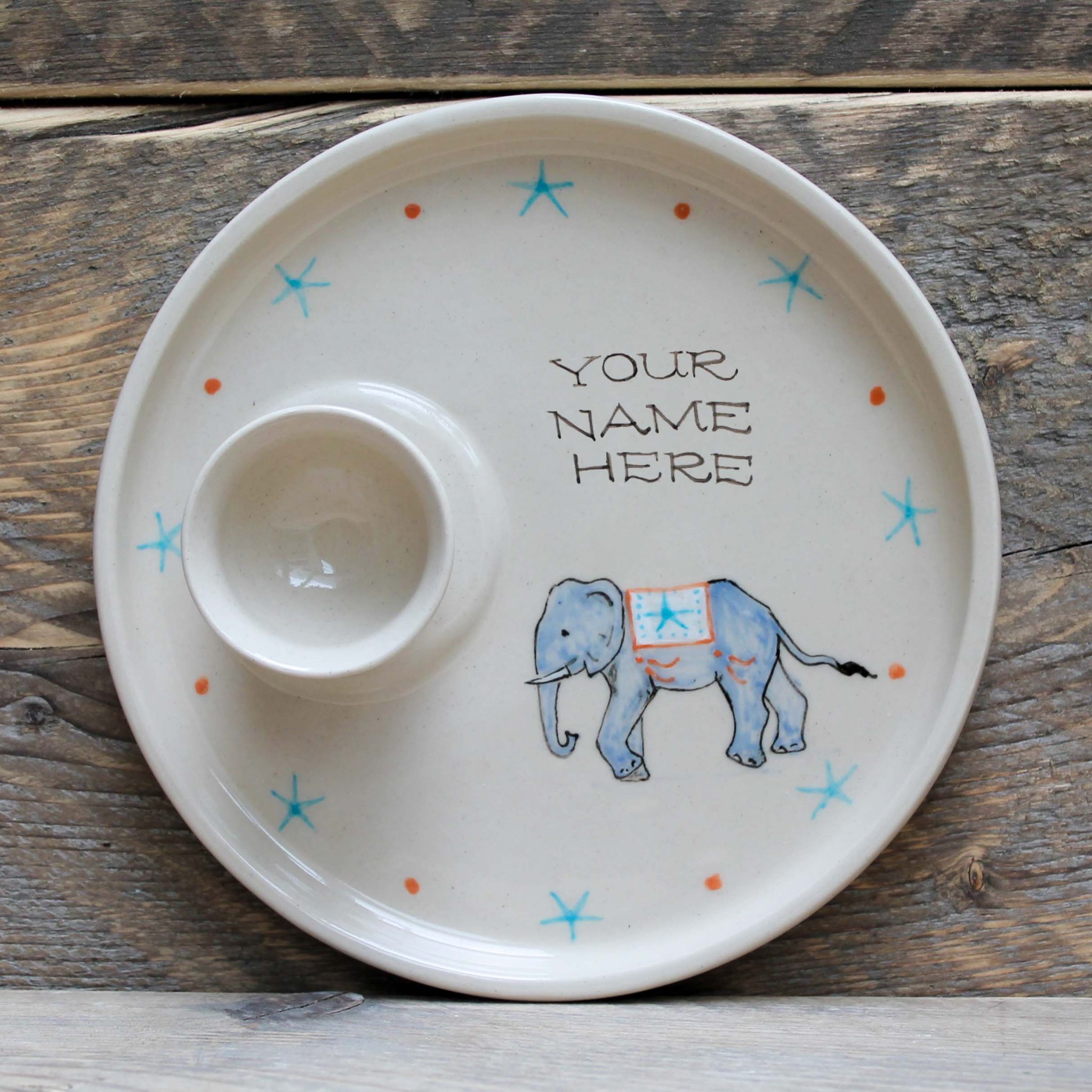 Edmund Elephant Personalised Egg Cup Plate | Grayshott Pottery